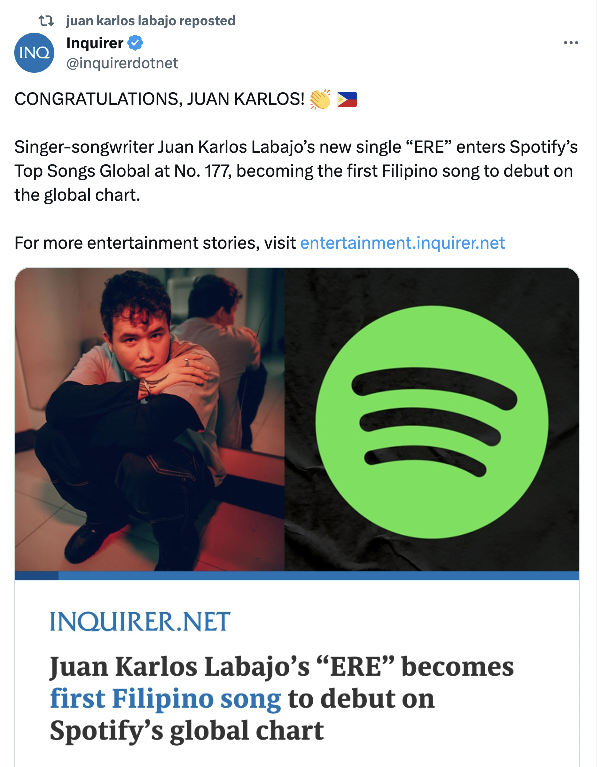 JK Labajo’s ‘Ere’ is first Filipino song to debut on Spotify’s global chart
