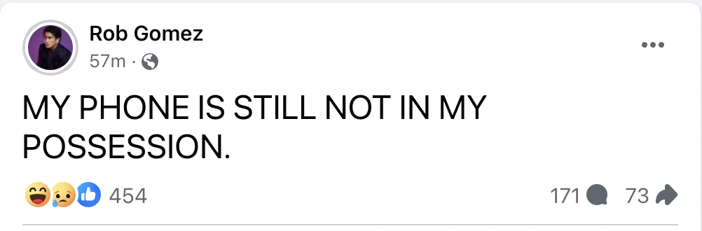 Rob Gomez 'still not in possession' of his phone