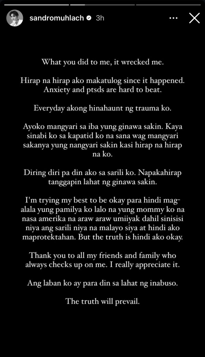 Sandro Muhlach breaks silence after filing raps vs alleged abusers