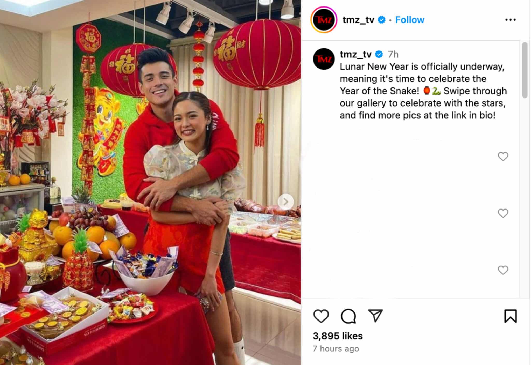 Kim Chiu, Xian Lim's photo featured in TMZ's Lunar New Year post