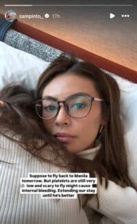 Sam Pinto, family still in Japan as husband recovers from dengue