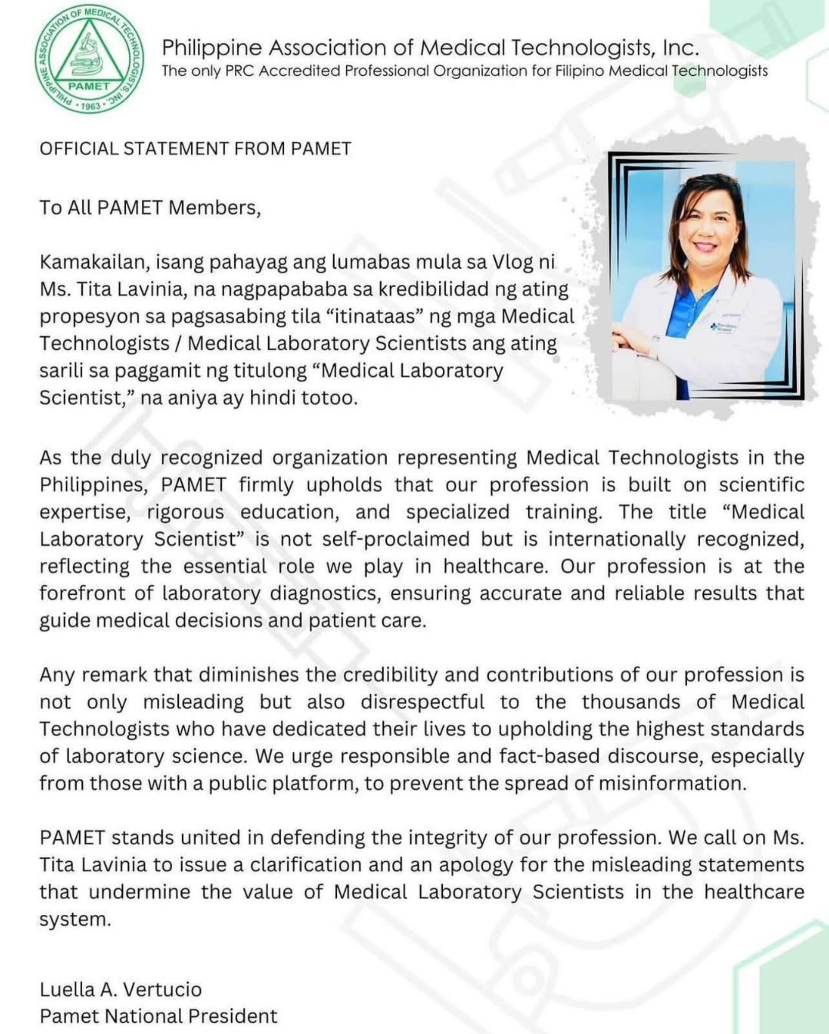 PAMET comes to the defense of Yllana Aduana