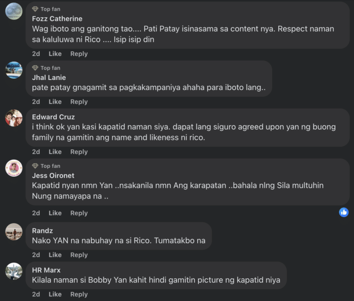 Bobby Yan slammed for using Rico Yan’s face in campaign