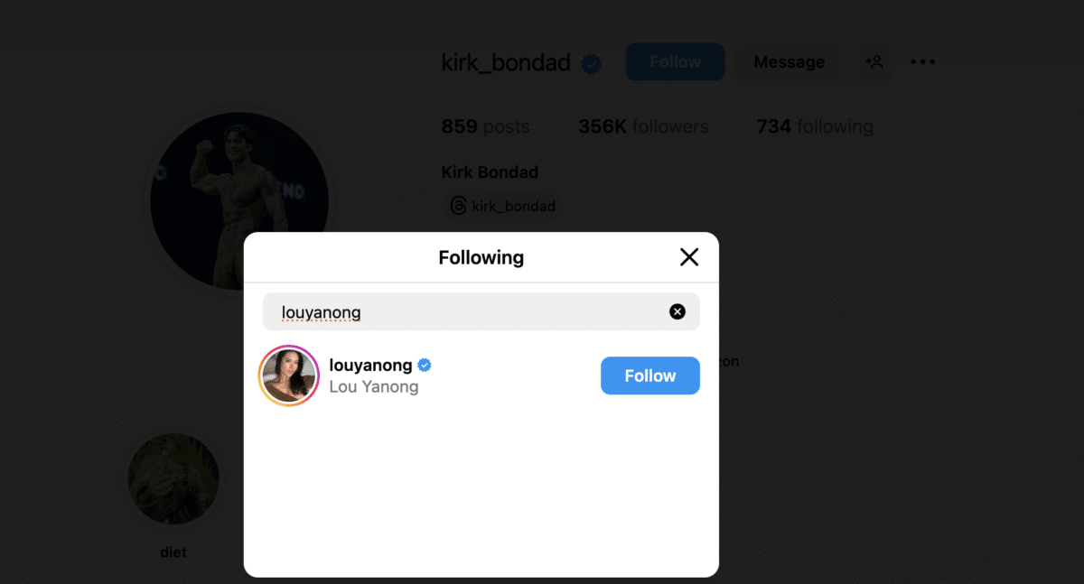 Lou Yanong unfollows BF Kirk Bondad on Instagram