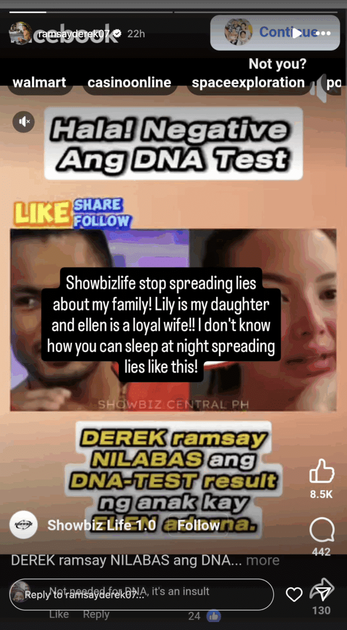 Derek Ramsay slams blog site for claiming Lily is not his daughter