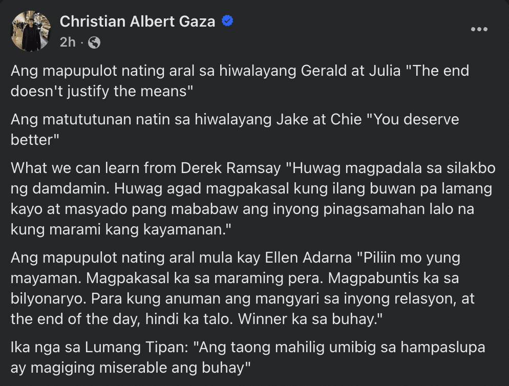 Derek Ramsay claps back at Xian Gaza's blind item