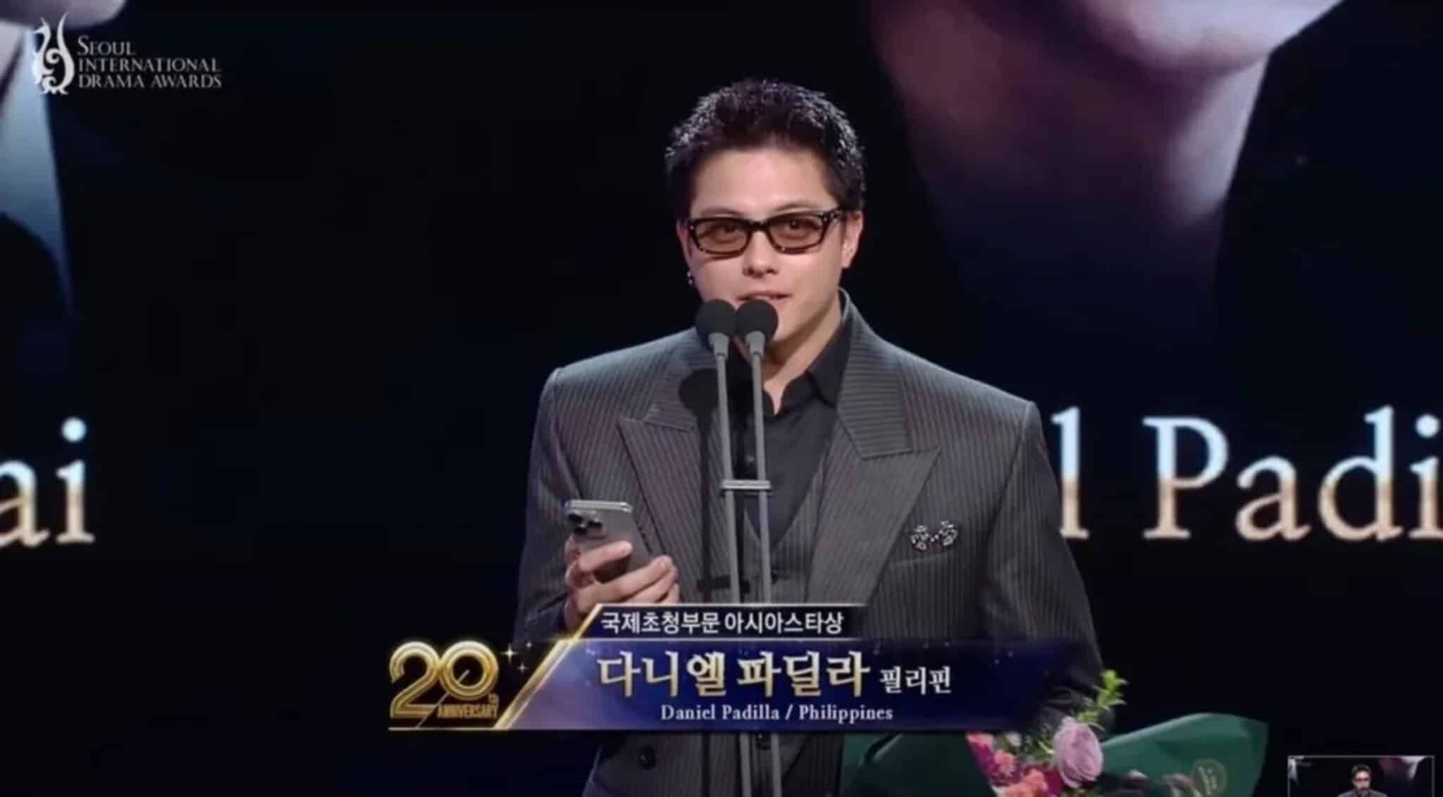 Daniel Padilla accepts his award at Seoul Drama Awards 2025