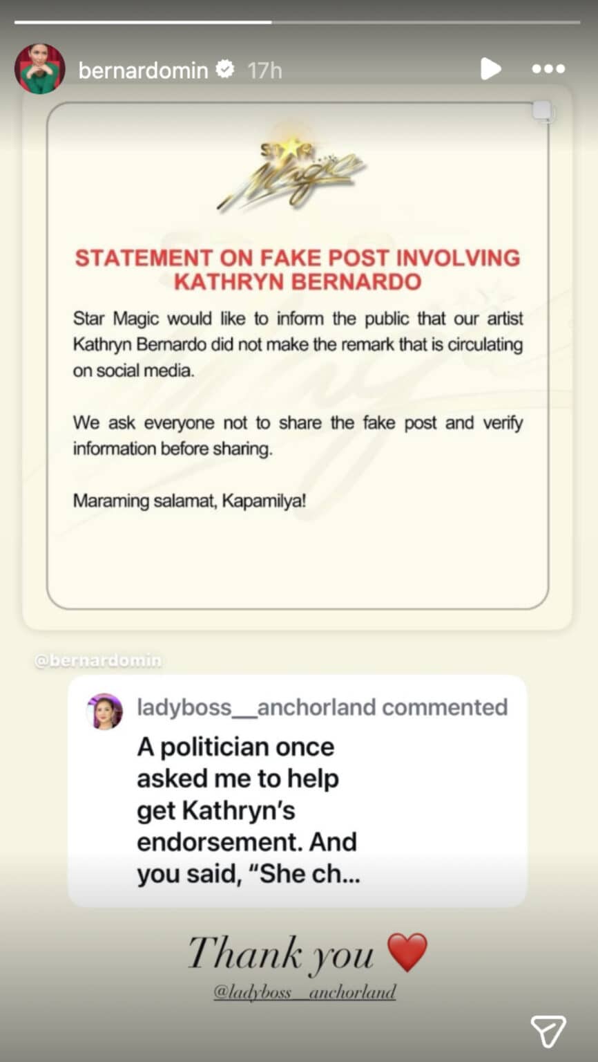 Kathryn Bernardo’s mom vexed over twisted stories about daughter