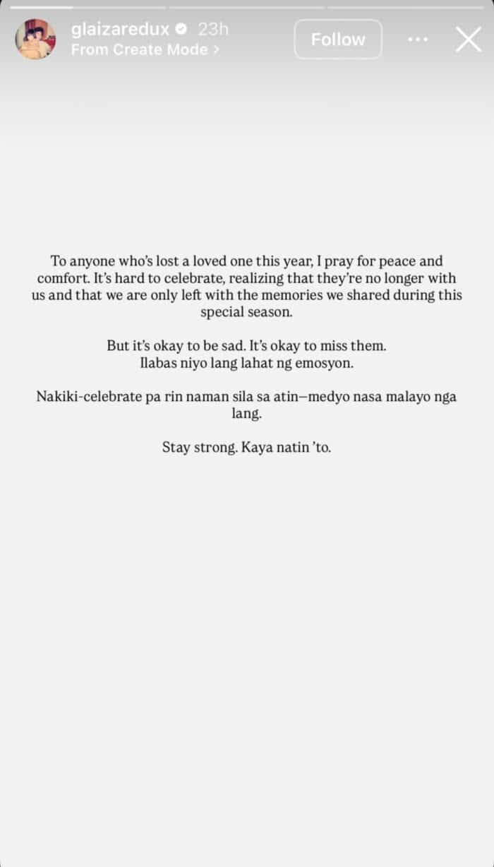 Glaiza De Castro, Ara Davao to those mourning this Christmas